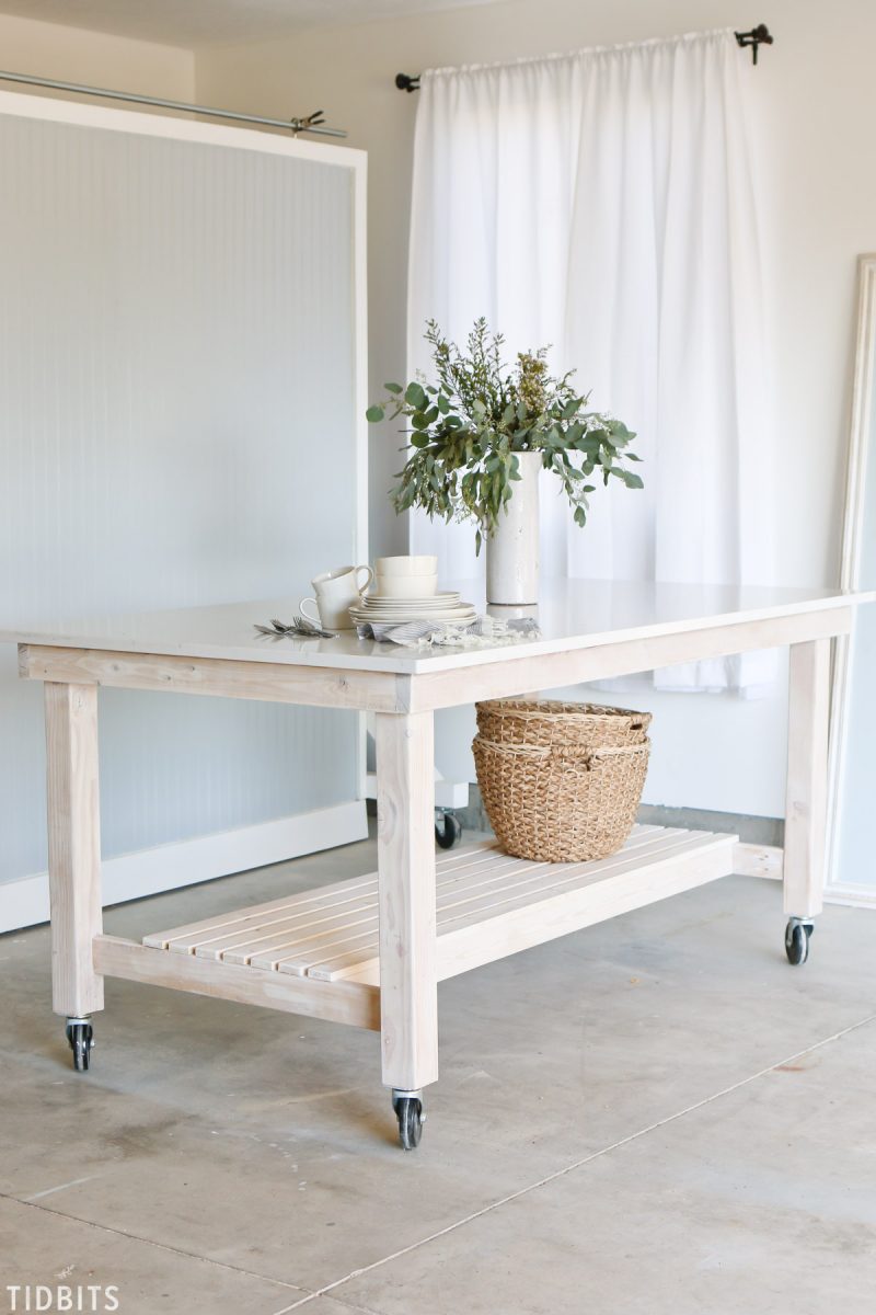 DIY Rolling Work Table / Kitchen Island - The Keeper of the Home